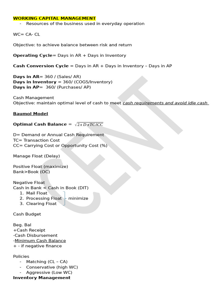 WORKING CAPITAL MANAGEMENT | PDF