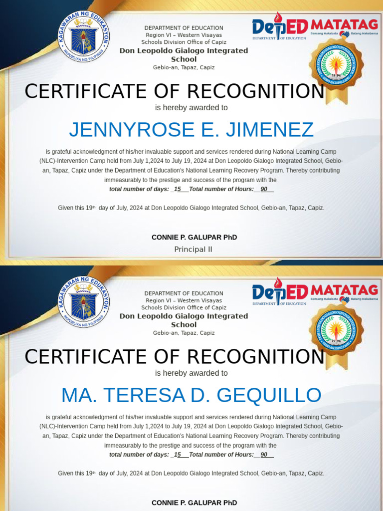 NLC Cert For Teacher Learner Final | PDF | Philippines