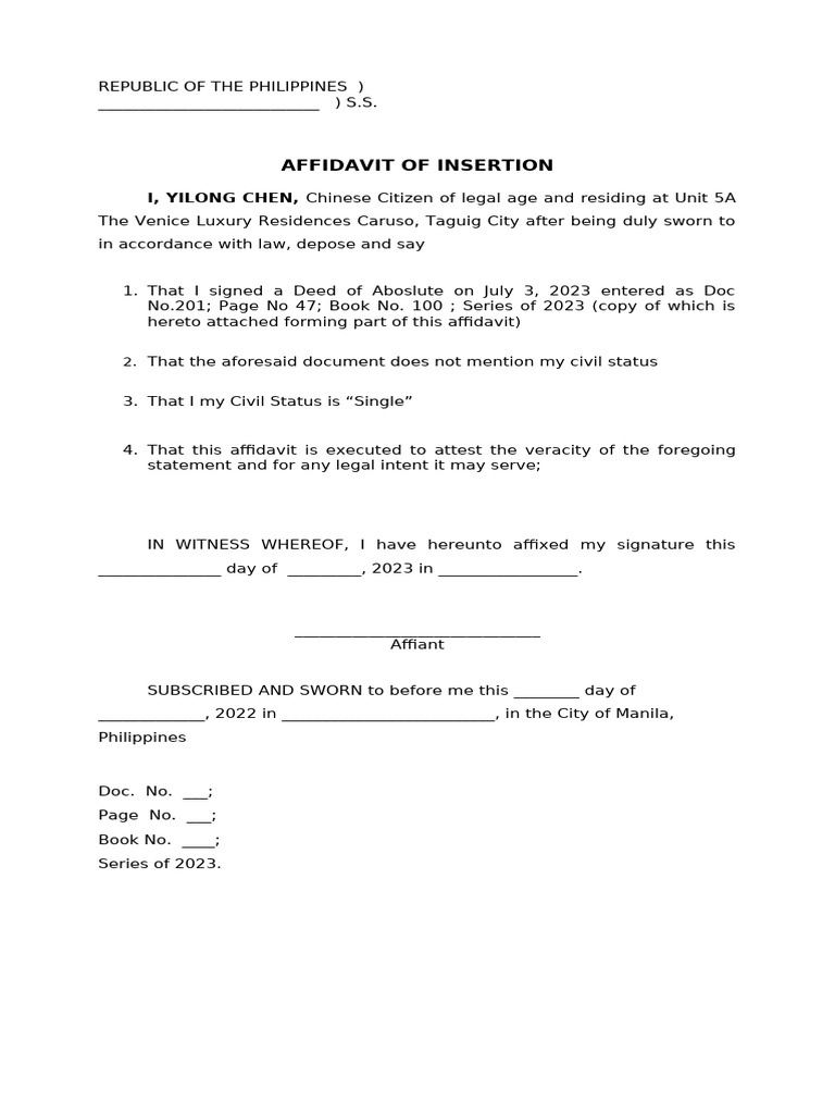 Affidavit of Civil Status Verification | PDF