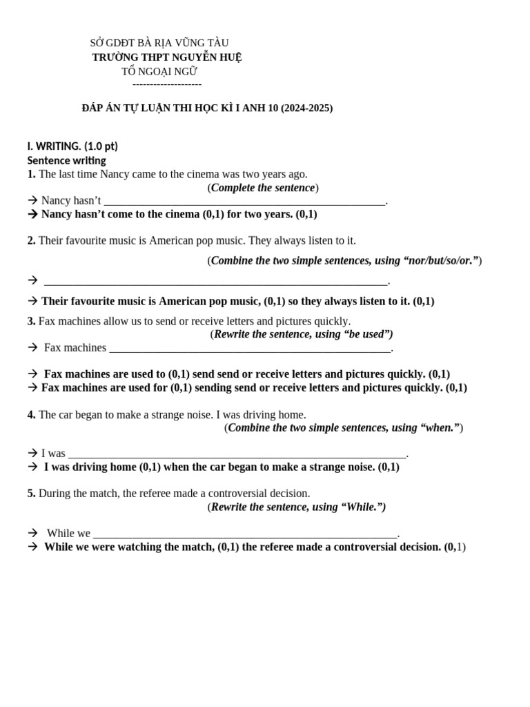 ĐÁP ÁN TỰ LUẬN ANH 10 HKI (2024-2025) | PDF | Information Appliances | Mobile Phones