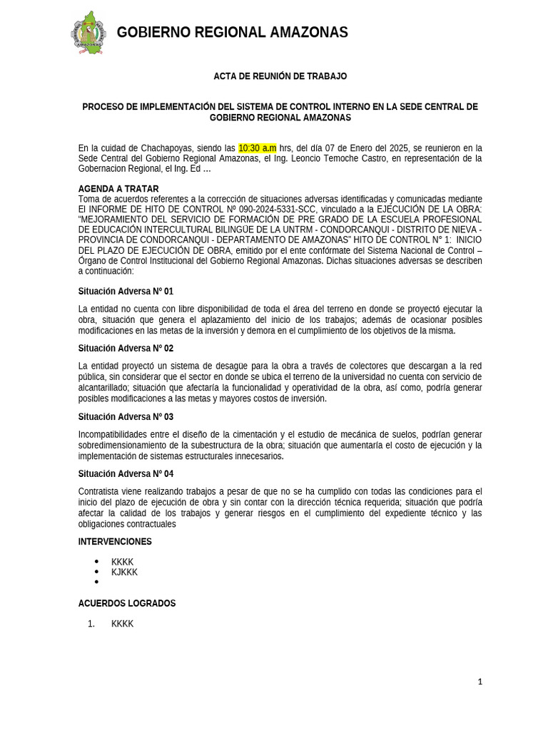 Acta 2025 Reunion Unat Condorcanqui | PDF