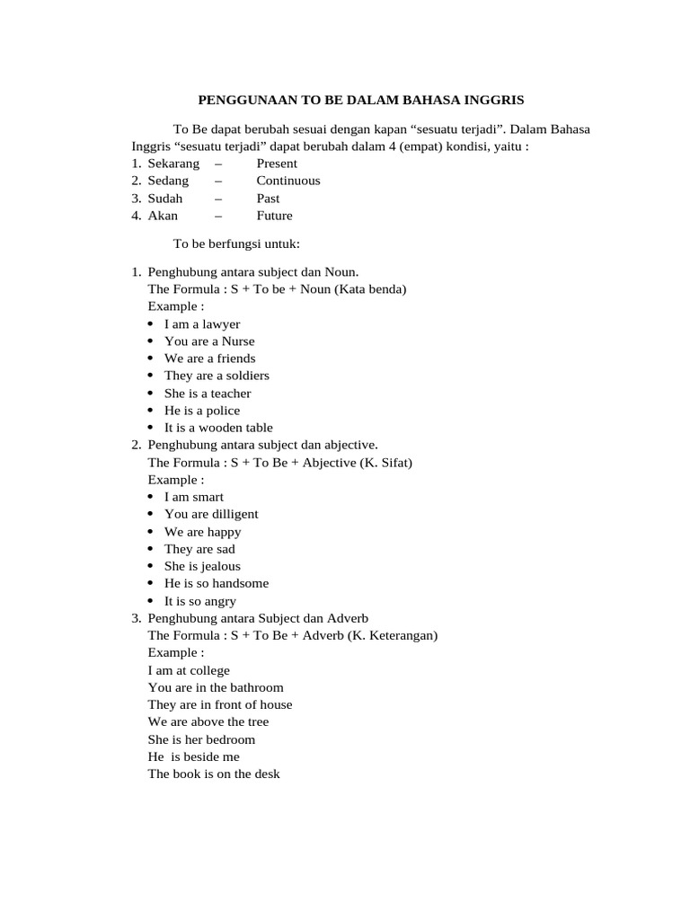Panduan Penggunaan "To Be" dalam Bahasa Inggris | PDF