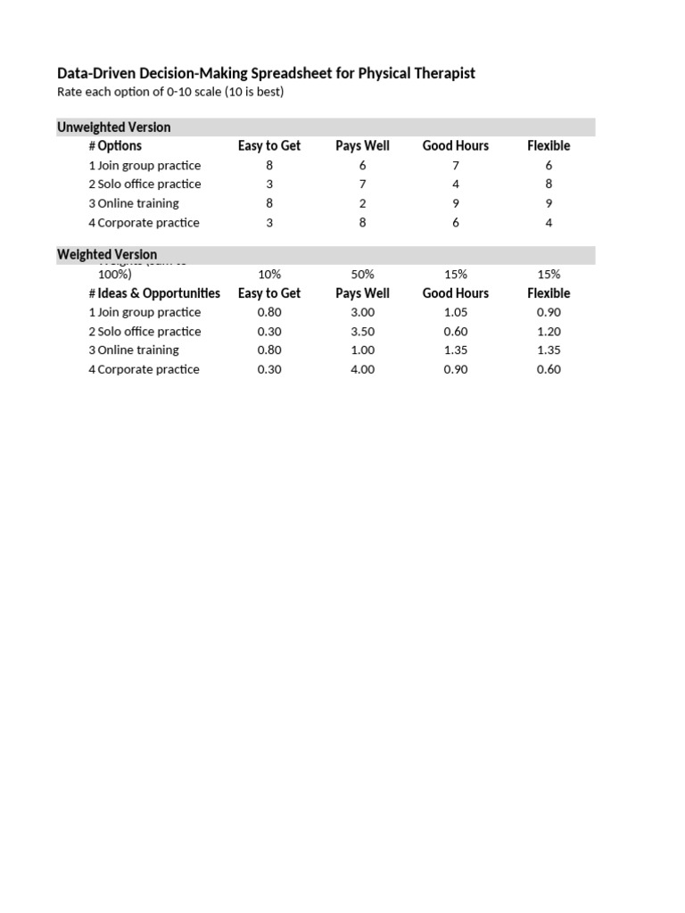 Decision-Making Spreadsheet - Example | PDF
