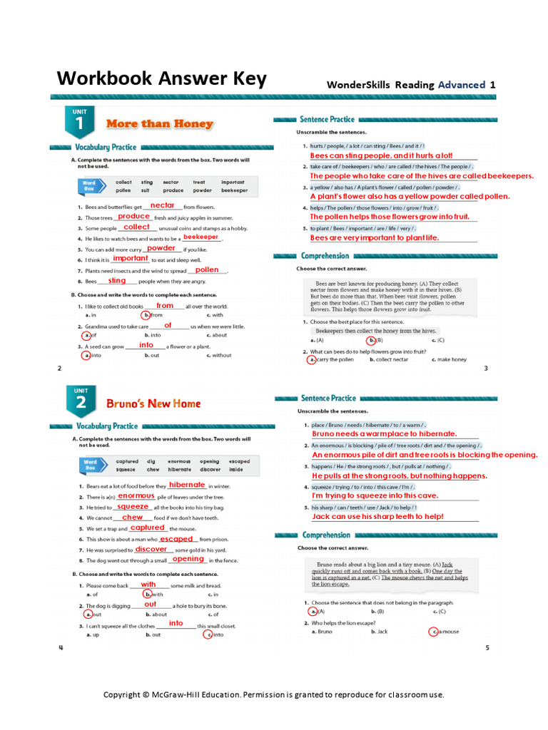 Advanced 1 - WB - Answer Key | PDF | Bees