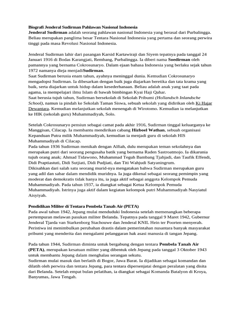 Biografi Jenderal Sudirman Pahlawan Nasional Indonesia | PDF