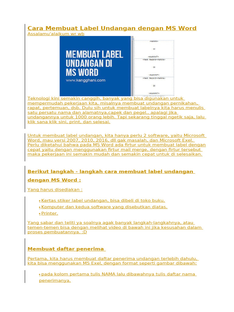 Cara Membuat Label Undangan Dengan MS Word | PDF