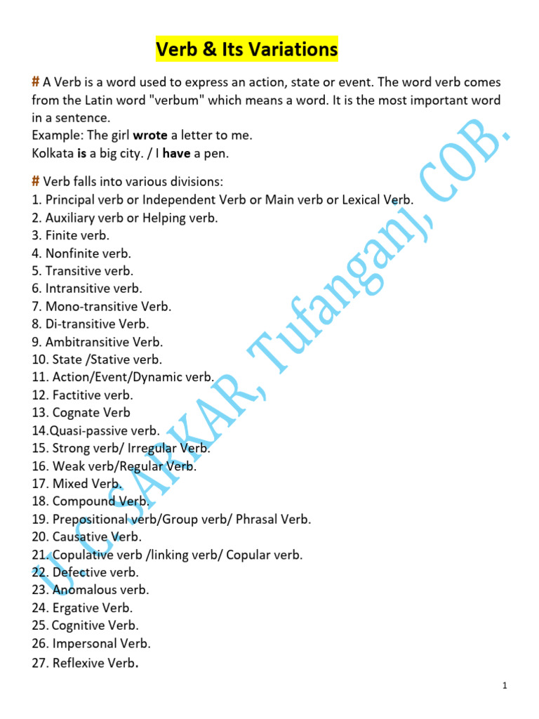 6. (iv) Verb and its variations | PDF | Verb | Subject (Grammar)