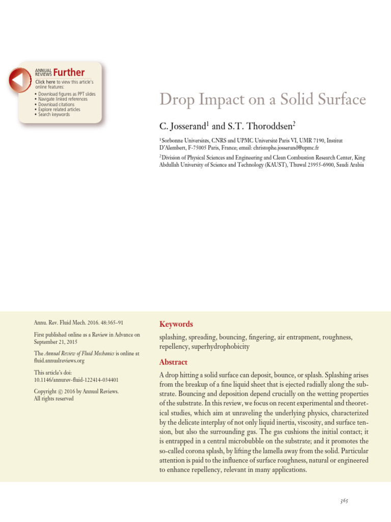 Drop Impact On A Solid Surface | PDF | Gases | Viscosity