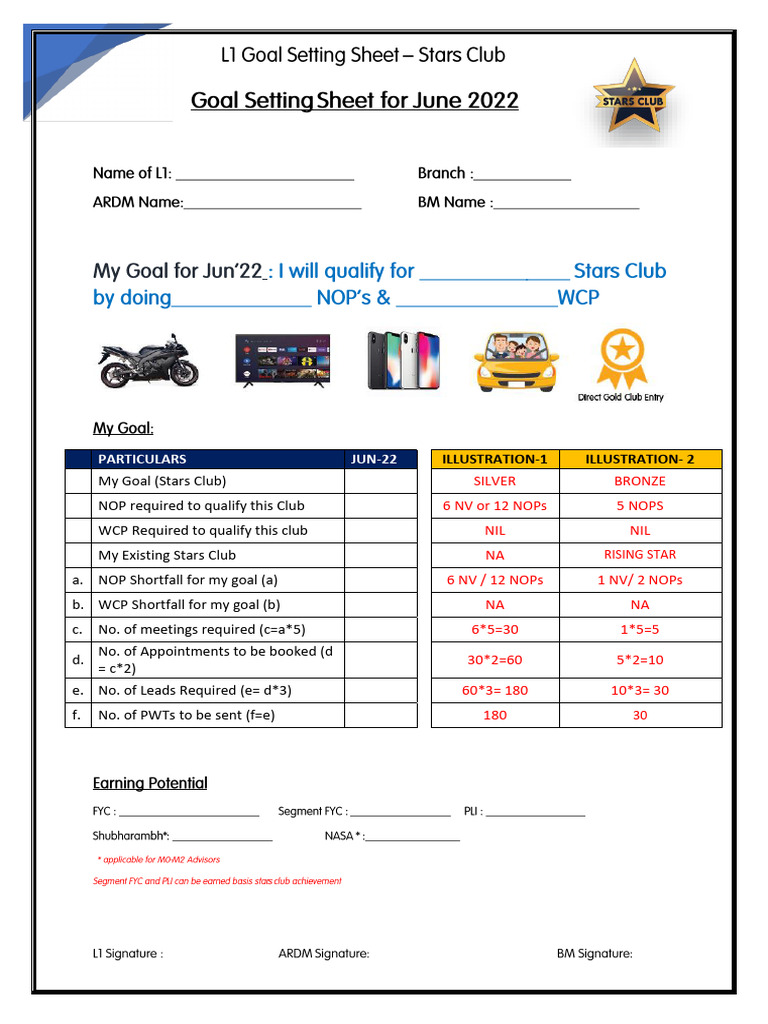 June 2022 Goal Setting Sheet | PDF