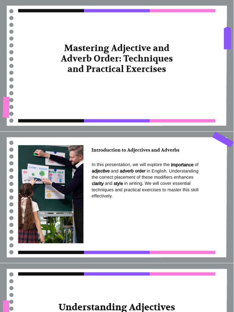 Slidesgo Mastering Adjective and Adverb Order Techniques and Practical Exercises ...
