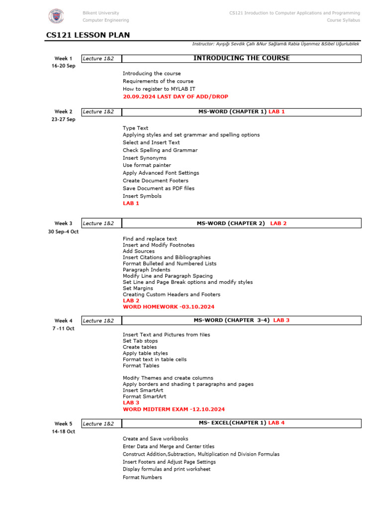 Cs121 Course Syllabus FALL 2024 | PDF | Microsoft Word | Computer Program