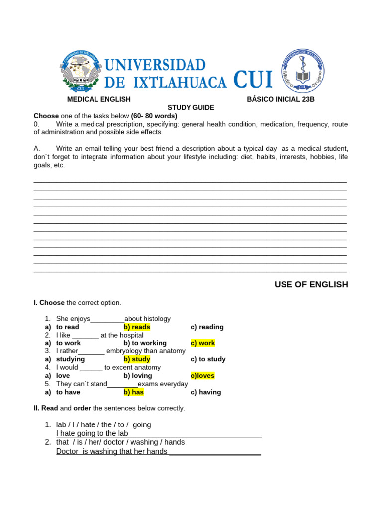 Medical English Study Guide Basics | PDF | Medicine
