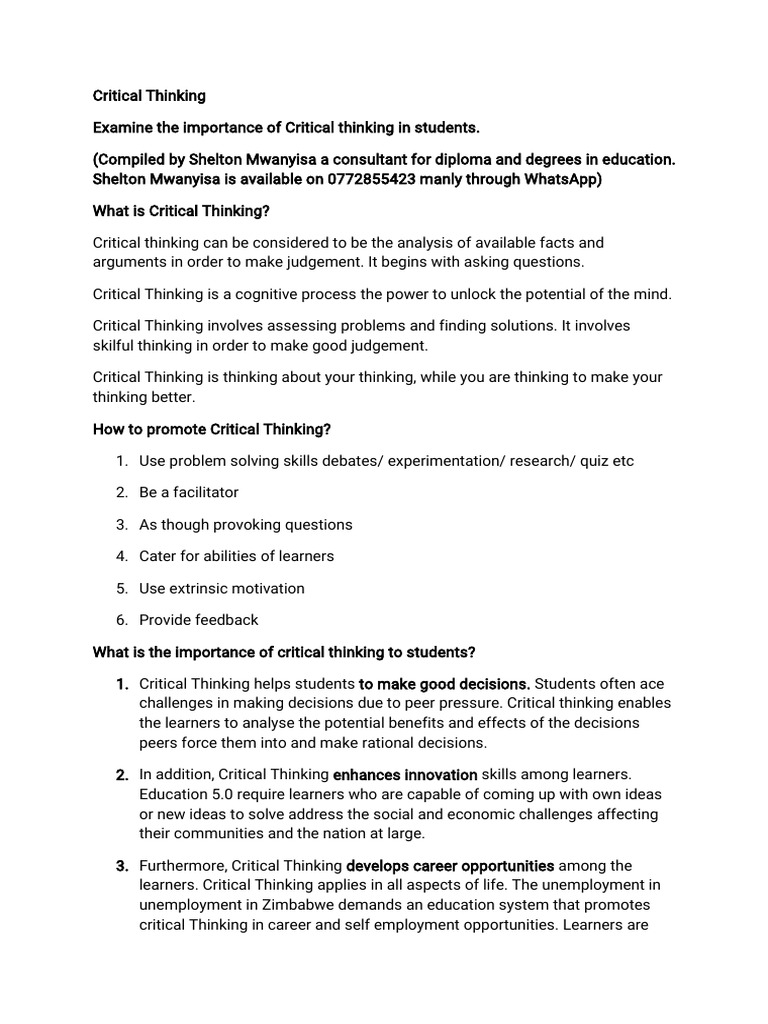 Critical Thinking Importance | PDF
