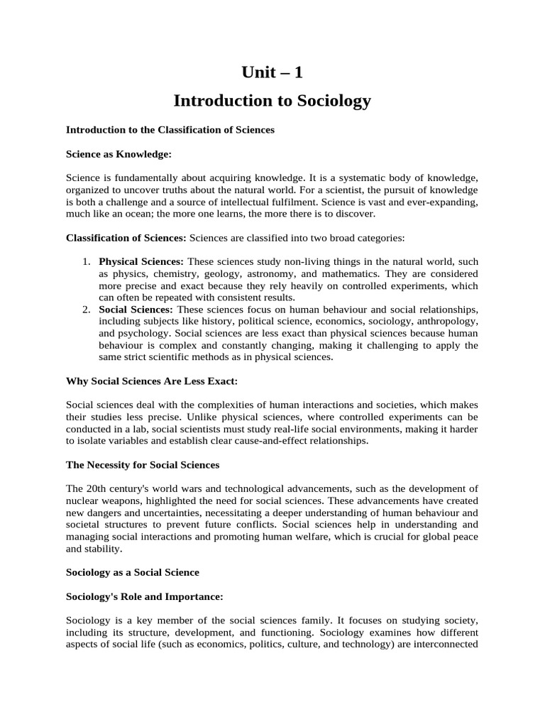 Unit - 1 (Introduction to Sociology) | PDF | Sociology | Social Sciences
