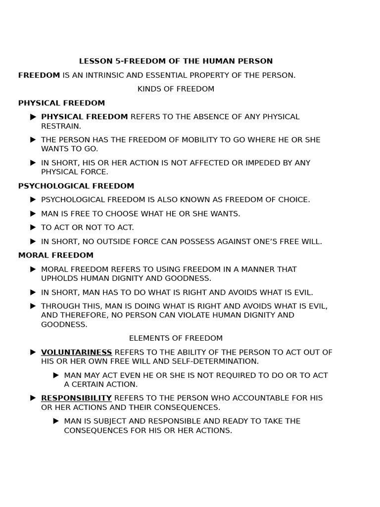 Lesson 5-Freedom of The Human Person | PDF