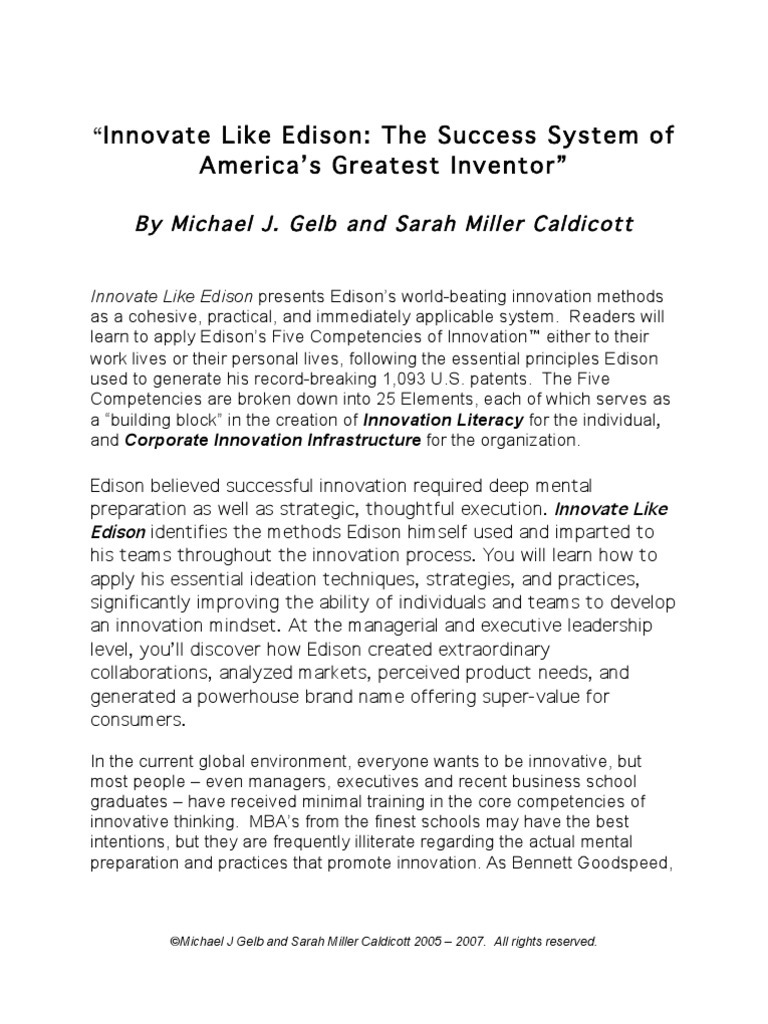 Innovate Like Edison Preview | PDF | Thomas Edison | Innovation