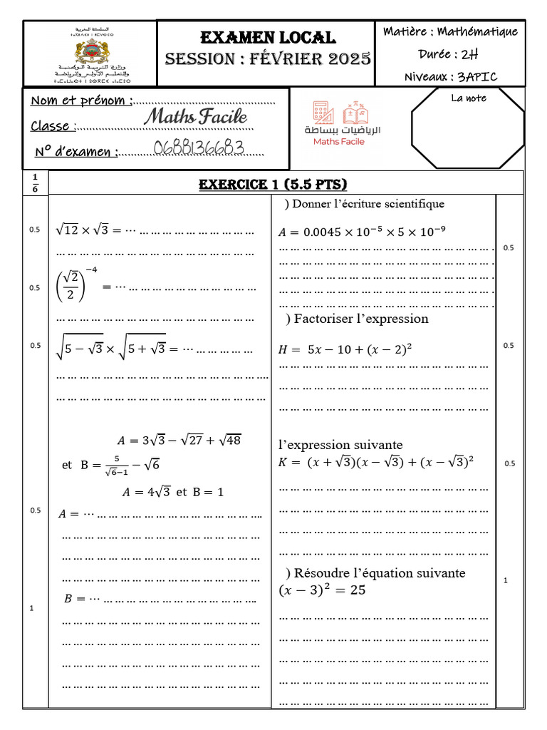 Examen Local 3ac 2025 Modele 8 by Belkhouad | PDF
