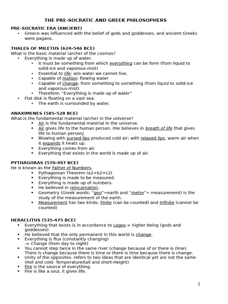 The Pre-Socratic and Greek Philosophers | PDF | Metaphysics | Ancient ...