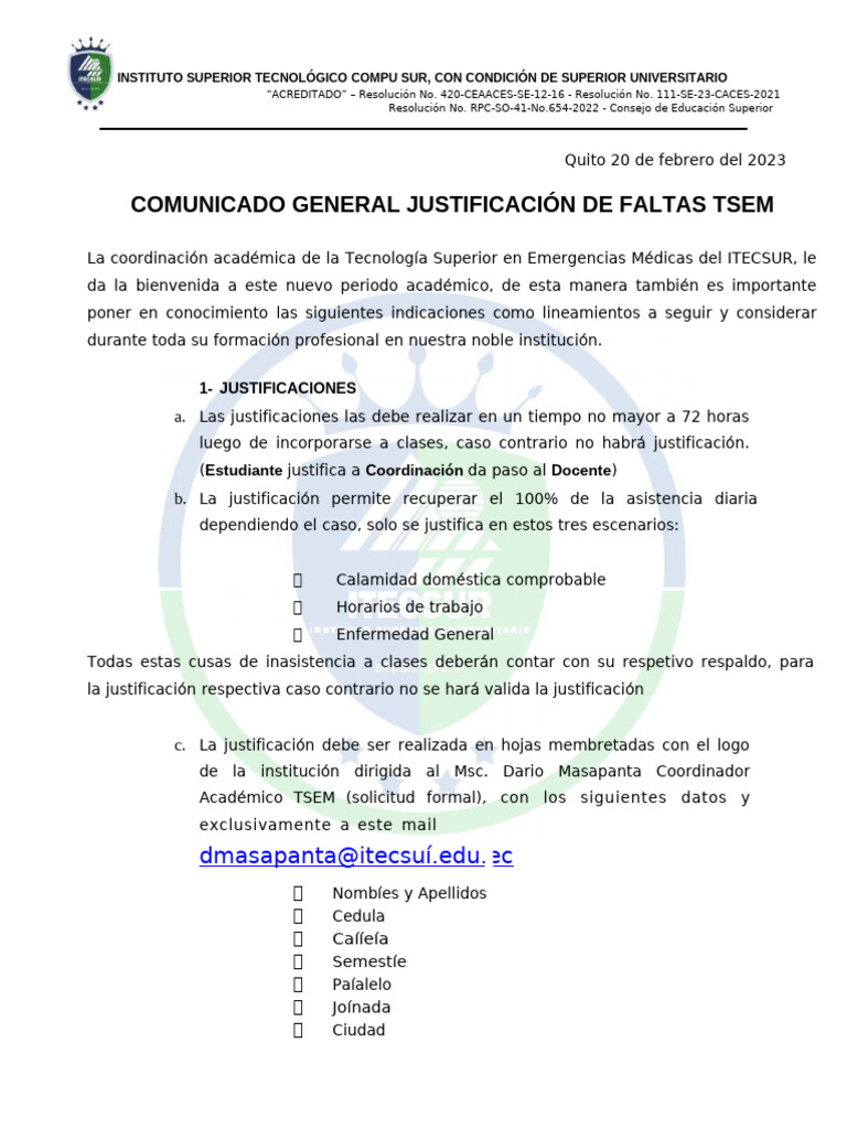 Comunicado Para Justificar Faltas-signed[1] | PDF
