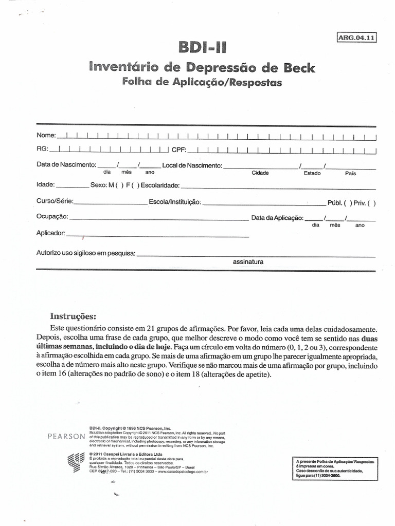 Escala de Depressao BDI | PDF