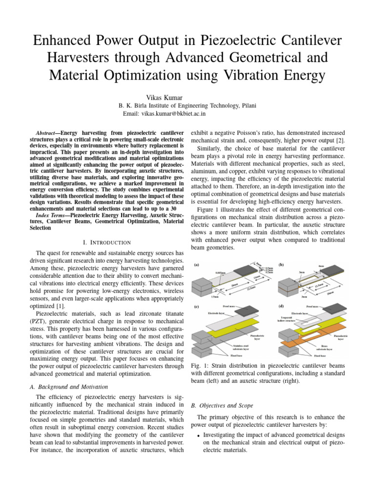 Enhanced Power Output in Piezoelectric Cantilever Harvesters Through Advanced Geometrical and ...