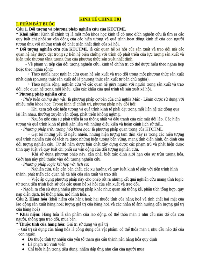 Đề cương KTCTML | PDF