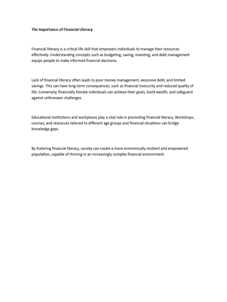 The Importance of Financial Literacy | PDF
