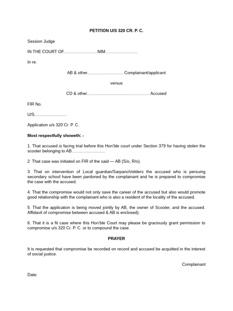 Petition Under Section 320 Cr. P. C. | PDF