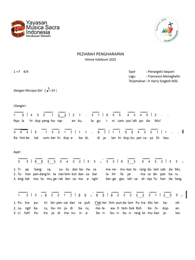 Himne Yubileum 2025 - Peziarah Pengharapan - Musica Sacra (Umat Dan Koor) | PDF