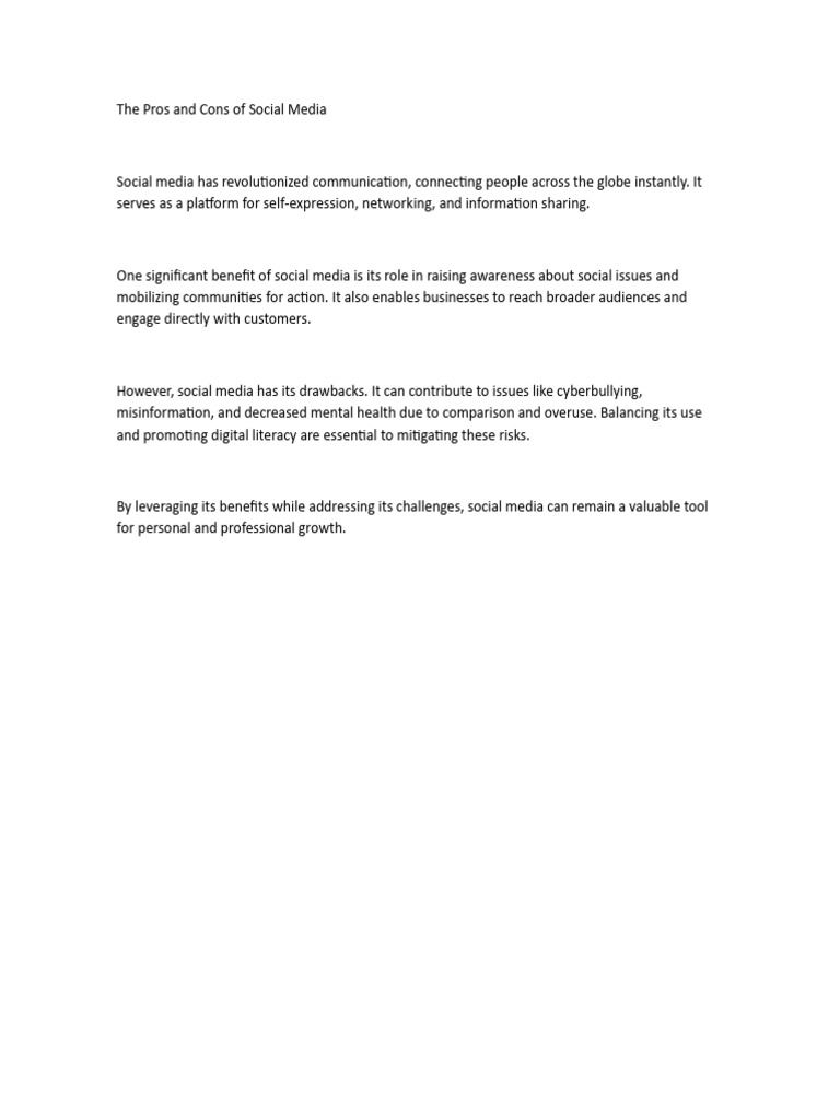 The Pros and Cons of Social Media | PDF