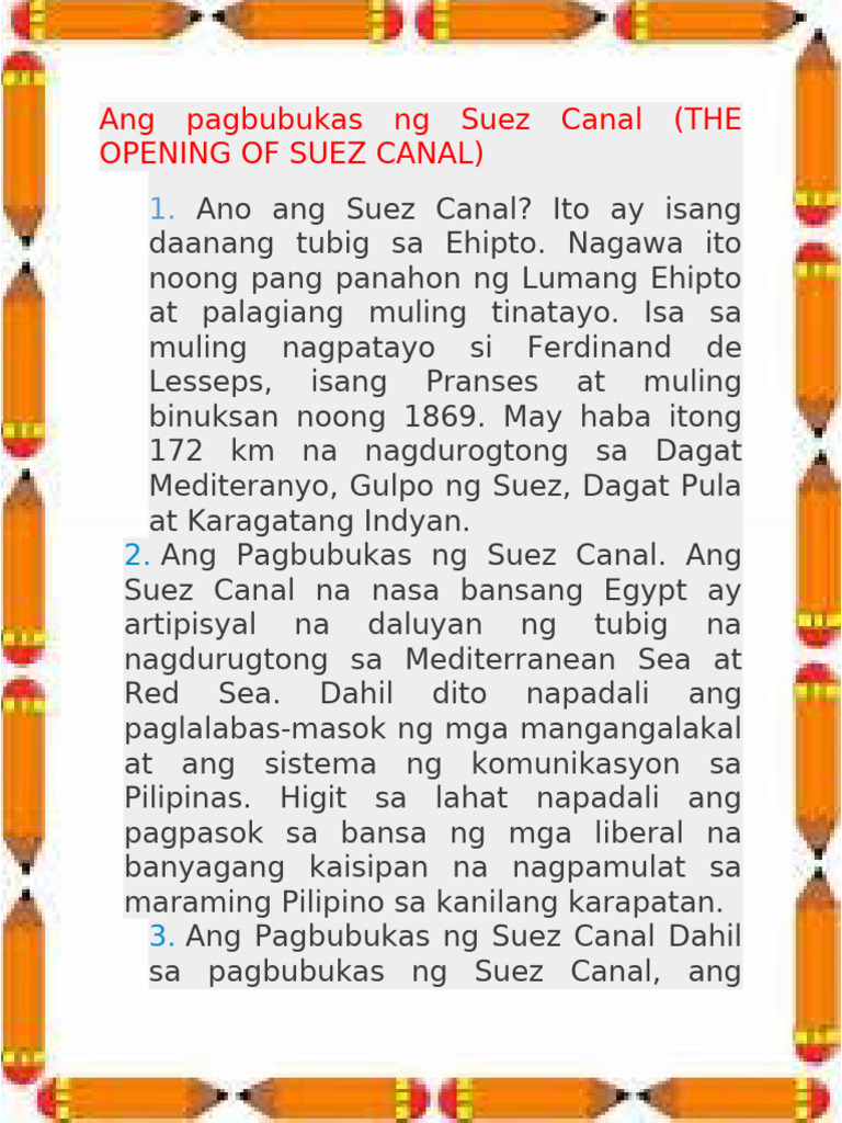 Ang Pagbubukas NG Suez Canal | PDF
