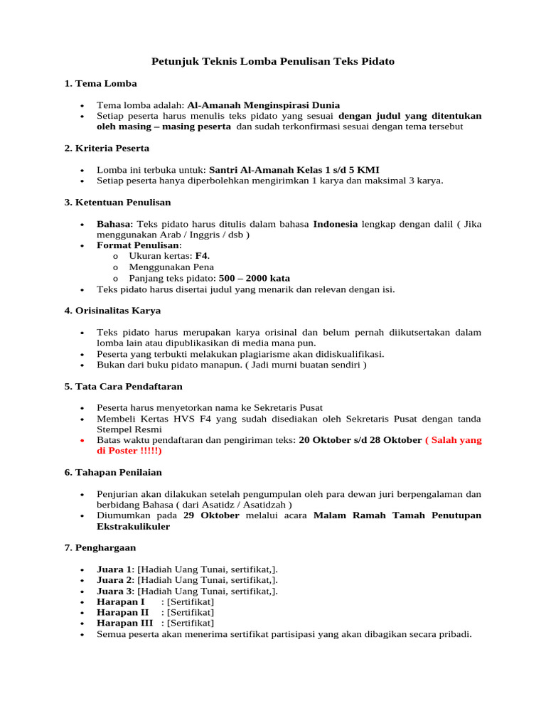 Juknis Lomba Tulis Teks Pidato | PDF