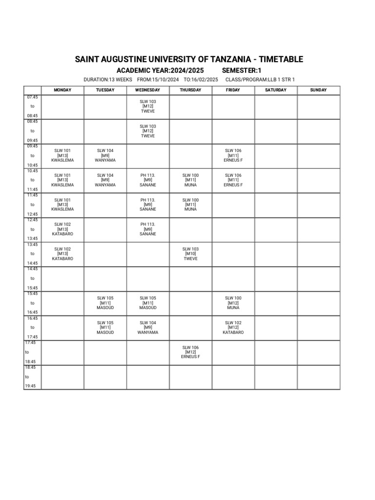 SAUT TIMETABLE SYSTEM (1) | PDF