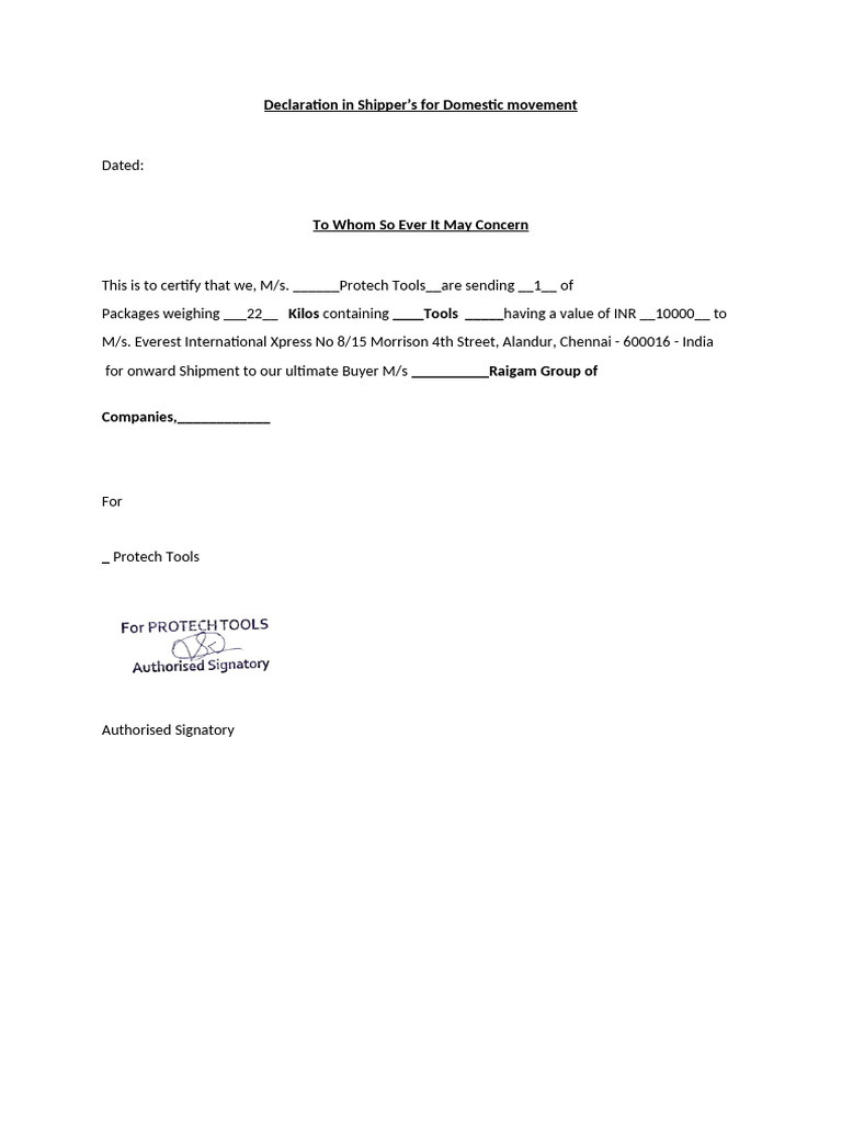 Declaration For Pickup | PDF