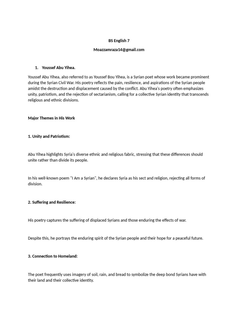 Themes in "I Am a Syrian" Poem | PDF | Syria | Sectarianism