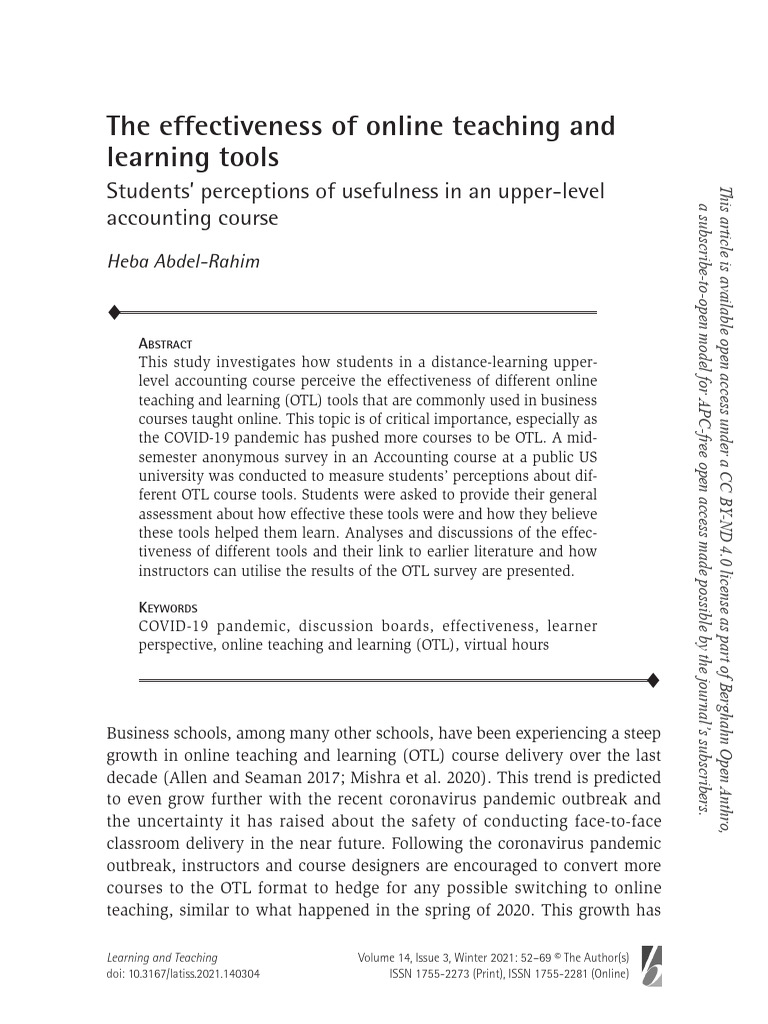 Effectiveness of Online Teaching And Learning Tools | PDF | Educational Technology | Learning