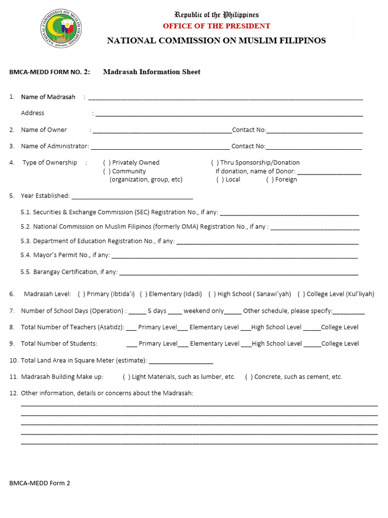 Madrasah Information Sheet Template | PDF