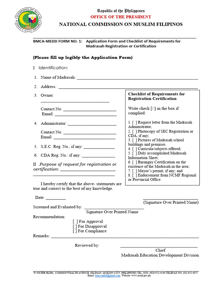 PDF Madrasah Application Form | PDF