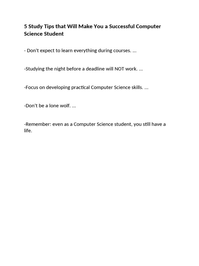 5 Study Tips That Will Make You A Successful Computer Science Student | PDF