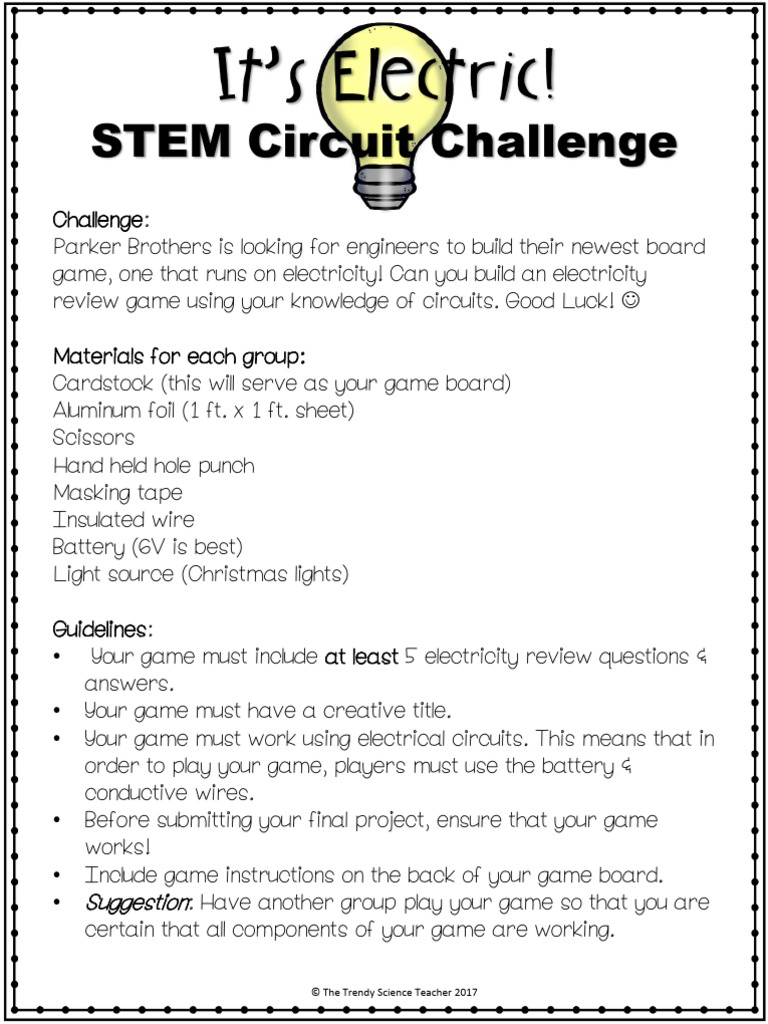 Electricity STEM Challenge (Student Copy) | PDF