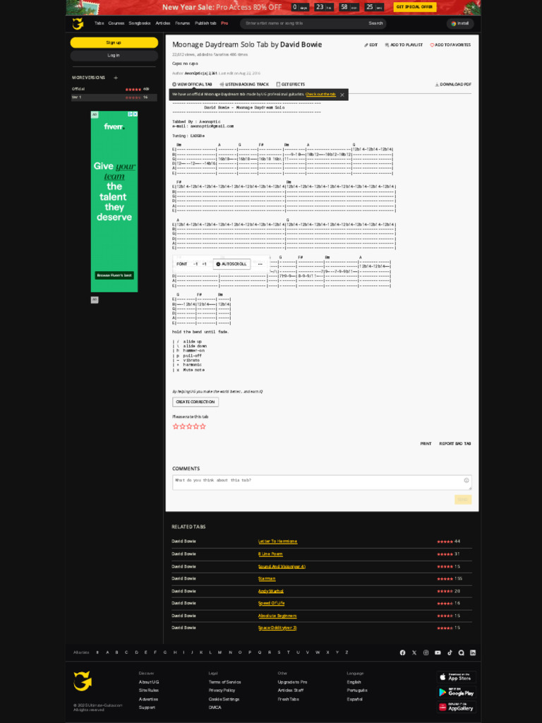 Moonage Daydream Solo Tab by David Bowie @ | PDF | Songs Written ...