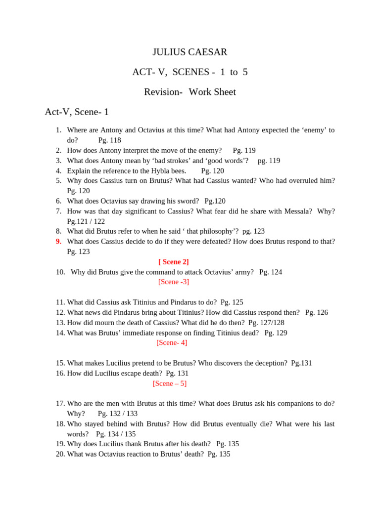 WORKSHEET JULIUSCAESAR (Act 5) | PDF