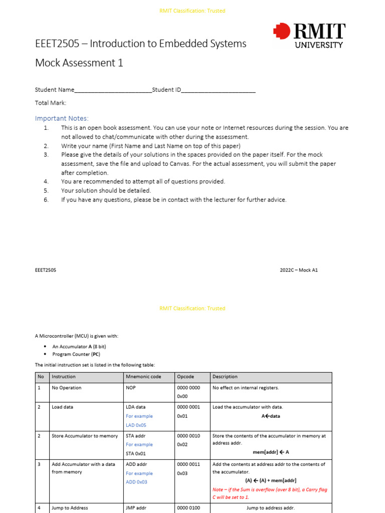 EEET2505 Mock Assessment 1 Guide | PDF | Assembly Language | Computer ...