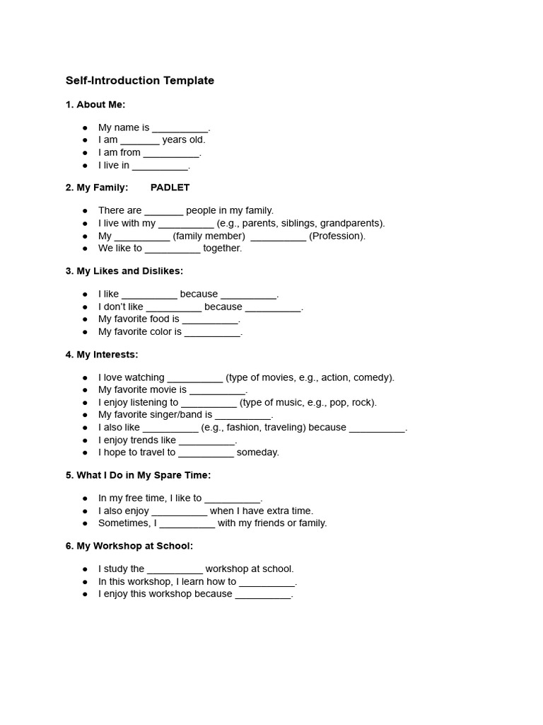 Self-Introduction Template | PDF