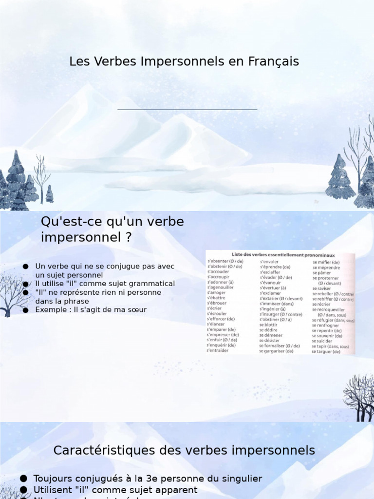 Les Verbes Impersonnels en Français | PDF | Sujet (Grammaire) | Verbe