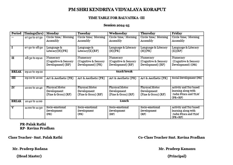 Balvatika-III Time Table 2024-25 | PDF | Human Communication | Behavior Modification