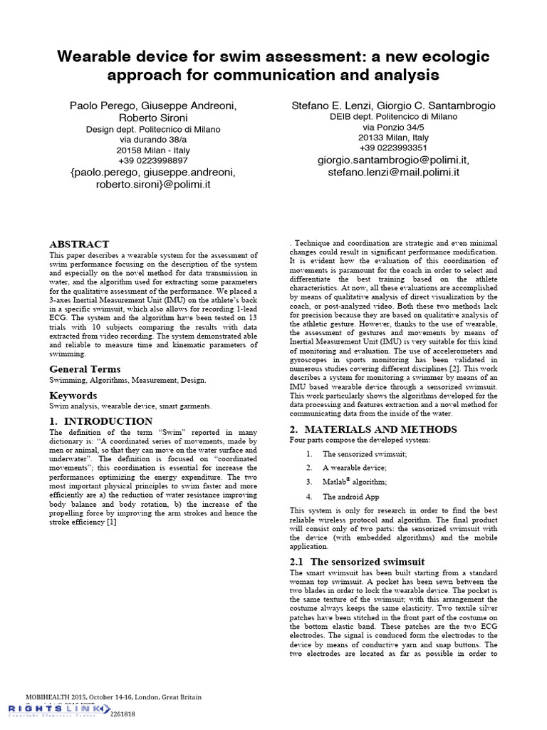 Wearable Device For Swim Assessment: A New Ecologic Approach For Communication and Analysis ...