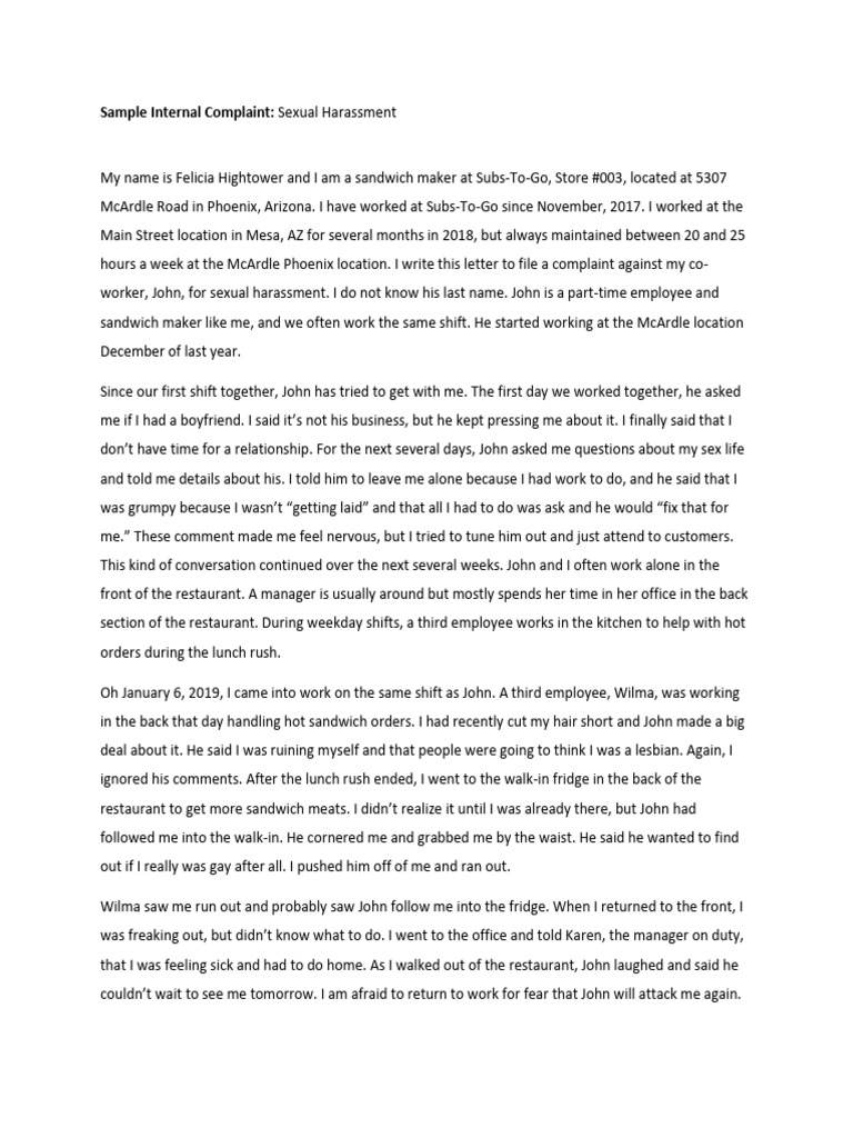 Sexual Harassment Complaint Sample | PDF