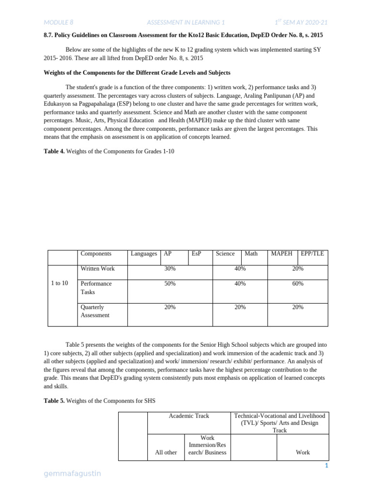 module 8 explanation | PDF | Weighted Arithmetic Mean | Learning