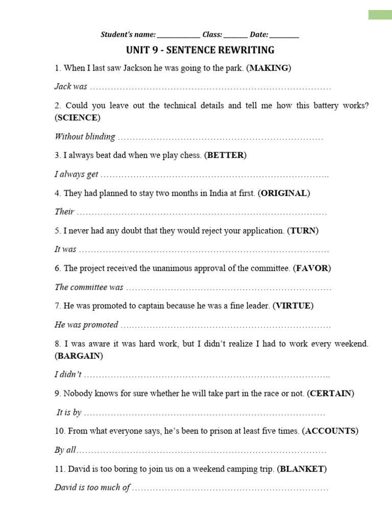 Sentence Rewriting Exercises for Students | PDF